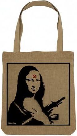 Fabulous Sac Shopping Tote Bag Aspect Lin - Banksy La Joconde Mona Lisa Arme Cible Ak47 Street Art - Sac de Courses Toile Epaisse 360g Beige Naturel Cabas Port