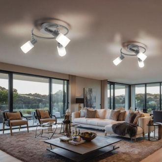 Globo Lighting Plafonnier led spot orientable rondell verre albâtre plafonnier salon, chrome nickel mat, 3x 5W 300Lm blanc chaud, DxH 28x14,5 cm, lot de 2