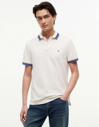 Tommy Hilfiger Regular-Fit-Polohemd in Beige mit Zierstreifen-Gelb