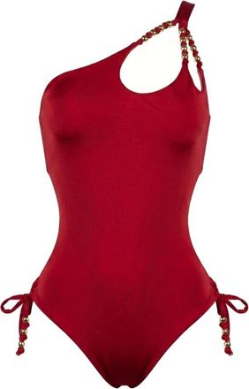 Miss Bikini Femme, Maillots de bain, Rouge, Taille: 40 FR Intero Monospalla Cut-Out Sfere Dorate