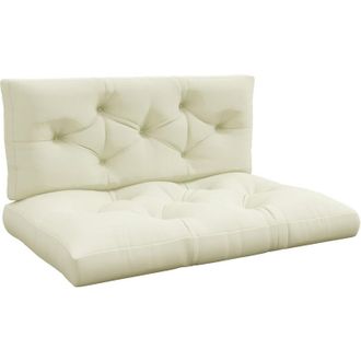 OUTSUNNY Lot de 2 coussins assises dossiers banc de jardin canap&eacute; dim. 120L x 80l x 12H cm polyester cr&egrave;me