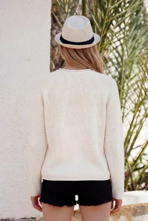 Zaubermond Strickpullover Baumwoll-Strickpullover mit Raglan in Trend Fr&uuml;hling Wei&szlig;