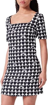 Love Moschino Robe Courte Slim fit avec col carré, White Black, 40 Femme