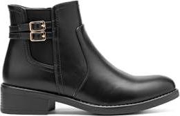 C'M Paris Boots Femme à Talon Bas | Bottine Style Chelsea en Similicuir | Facile à Enfiler avec Décor Double Boucle Latérale (68324 Noir, Système Taille Chaussu