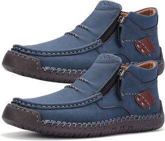 Generic Tuthrav Chaussures de conduite à enfiler en cuir pour homme - Fabriquées à la main - Bout large - Soutien de la voûte plantaire, bleu, 40 2/3 EU