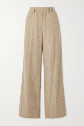 Brunello Cucinelli Pantalon Large En Velours De Coton Mélangé Côtelé - Neutres