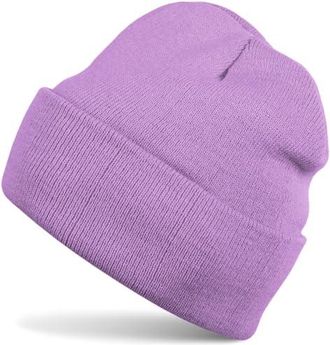 styleBREAKER Bonnet Beanie Unisexe uni | Bonnet dHiver en Maille Fine &agrave; Large Revers | Extensible et Disponible en Plusieurs Couleurs, Lilas