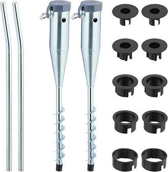 Relaxdays Bodenhülse, 2er Set, Sonnenschirm & Wäschespinne, zum Eindrehen, 25-55 mm Stangendicke, Bodendorn, silber/grau