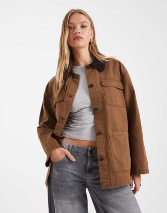 Only Trench style barn jacket à détail contrastant - Marron clair-Brown
