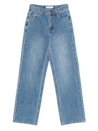 Self Portrait Rhinestone Denim Straight Leg Jeans