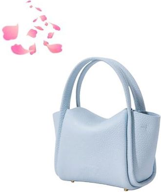 Generic Mini sac seau en cuir de vachette pour femme, sac &agrave; main classique l&eacute;ger, sac &agrave; bandouli&egrave;re tendance, portefeuille &agrave; bandouli&egrave;re amovible, bleu clair,