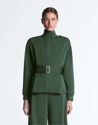 Oysho Veste fonctionnelle &agrave; ceinture en serg&eacute; de coton et modal - Vert