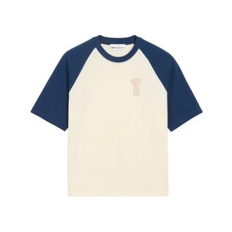 Ami Zwei-Farben T-Shirt aus dickem Baumwoll-Jersey - - Tops - unisex - Beige - S