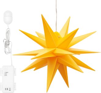 Bonetti 3D Leuchtstern inkl. warm-weißer LED Beleuchtung | für Innen und Außen geeignet | hängend | 100 cm Zuleitung (rot, ca. Ø 25 cm (batteriebetrieben))