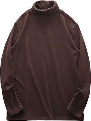 Generic Haut &agrave; col montant pour homme - Col roul&eacute; - Coupe ajust&eacute;e - Manches longues - Pull en coton uni, Tops &agrave; col montant caf&eacute; pour hommes, 4XL