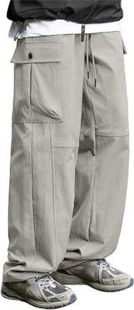 Generic Pantalon cargo baggy de randonn&eacute;e pour homme avec cordon de serrage &agrave; la taille &eacute;lastique et poches &agrave; rabat - Pantalon de parachute tendance - Jambe l