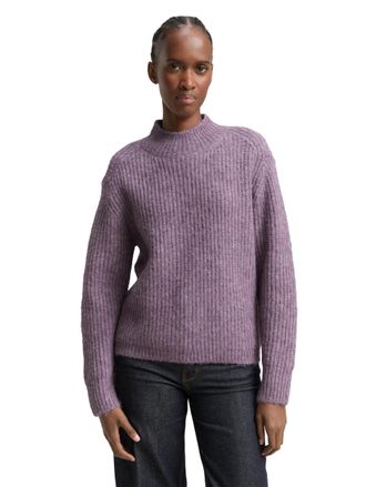Tom Tailor Damen 1049071 Relaxed Fit Strickpullover Mit Stehkragen, 39153 - Dark Lavender Melange, XL EU