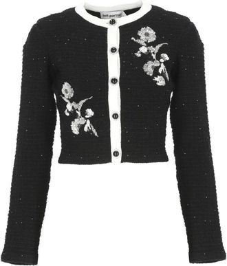 Self Portrait Femme, Pulls, Noir, Taille: 38 FR Floral Textured Knit Jacket