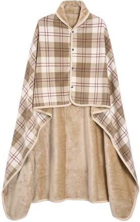 Heekpek Femmes Ponchos Multiway Sherpa Polaire Châles Wraps Hiver Chaud Doux Grosse Cape avec Boutons Couverture À Carreaux Poncho Surdimensionné pour La Mais