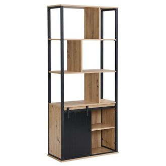 Vente-Unique Vente-unique - Biblioth&egrave;que avec rangements et 1 porte coulissante en mdf et acier - Naturel et Noir - yalena