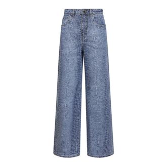 Self Portrait Femme, Jeans, Bleu, Taille: W27 Jean Large Effet Croco Strass