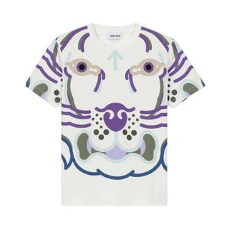 Kenzo Femme, Tops, Blanc, Taille: 36 FR T-shirt Blanc avec Imprimé Coloré