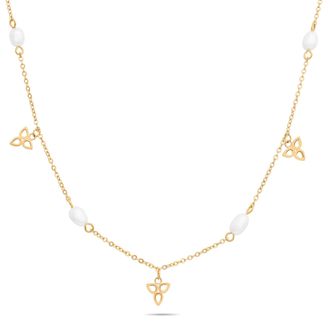 Tamaris Necklace - Halskette mit Zirkoniasteine- und Bl&uuml;tenanh&auml;ngern - IP Gold - Ankerkette verstellbar bis 45 cm - wasserfest & hautfreundlich