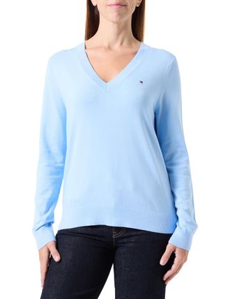 Tommy Hilfiger Damen Pullover Jersey Stitch V-Neck Strickpullover, Blau (Vessel Blue), 3XL