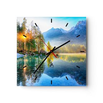Arttor Modern Wanduhr Landschaft Alpen Berge 30x30cm Quadrat Klein Wand Uhr Glas Analog Zimmeruhren K&uuml;che B&uuml;ro Wohnzimmer Glasuhr Wall Clock Dekoration Desig