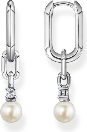 Thomas Sabo Thomas Sabo Damen Creolen aus 925er Sterling-Silber mit Glieder und Perlen, Höhe: 33mm, CR669-167-14