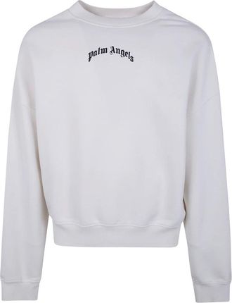 Palm Angels Homme, Sweatshirts et sweats &agrave; capuche, Blanc, Taille: S Back Curved Logo Loose Crew