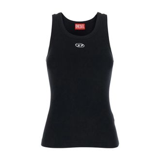Diesel Slim Geripptes Tanktop mit metallischem Oval D - - Tops - Damen - Schwarzk - M