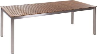 Beliani Gartentisch zertifiziertes Holz Hellbraun Edelstahl 200 x 90 cm Viareggio II