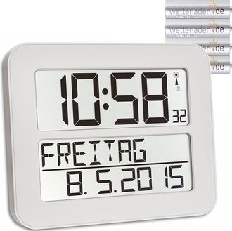 TFA Dostmann Timeline Max Funkuhr, Wanduhr, digital, mit Wochentag und Weckfunktion