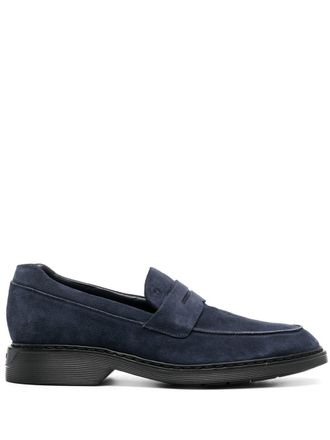 Hogan mocassins en cuir &agrave; effet bross&eacute; - Bleu