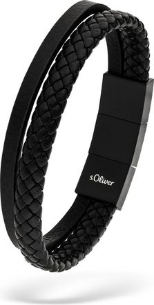 s.Oliver Herren Bracelet - Armband aus Echtleder - IP Schwarz - Lederband verstellbar bis 22 cm - wasserfest & hautfreundlich