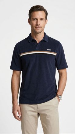 HUGO BOSS Poloshirt BOSS Iconic, Herren, Gr. M, navy 413, Frottee, Obermaterial: 80% Baumwolle, 20% Polyester, unifarben, normal normal, Shirts, aus Frottee