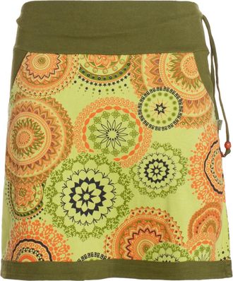 vishes Alternative Bekleidung - Damen Mini-Rock Baumwolle Mandala-Muster extra breiter Bund mit Kordel-Zug und Taschen hellgr&uuml;n 36