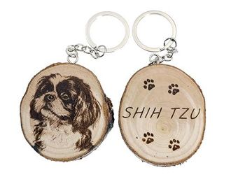 Generico Porte-cl&eacute;s en bois naturel avec petit chien lion Shih Tzu, marron, Taille Unique