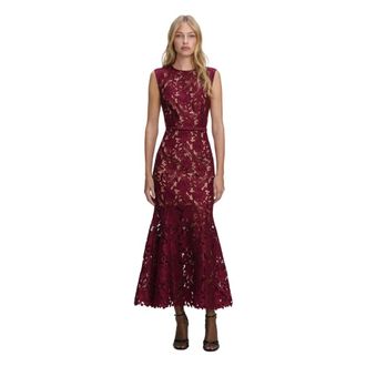Self Portrait Femme, Robes, Rouge, Taille: 36 FR Robe Mi-longue en Dentelle Guipure