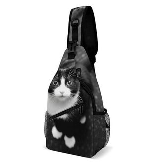 Generic Sacoche Tactique Chat noir et blanc Multifonction Sacs &agrave; Bandouli&egrave;re Antivol Sac DEpaule pour Cyclisme Randonn&eacute;e Femme