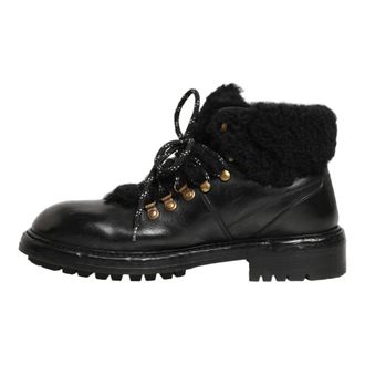 Dolce & Gabbana Femme, Chaussures, Noir, Taille: 43 EU Bottes de trekking en cuir refendu avec shearling