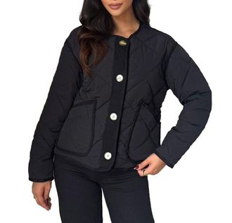 Ital-Design Steppjacke Modische gesteppte Jacke mit Kn&ouml;pfen f&uuml;r Damen (90764031) &Uuml;bergangsjack in Schwarz