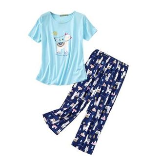 Generic Ensemble de Pyjama Femmes Manches Courtes Coton avec Pantalon, Doux &agrave; Porter et Confortable f24