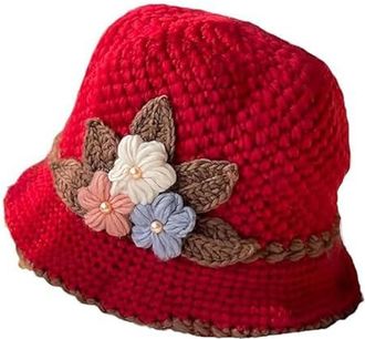 Generic Chapeau en Laine Tricot&eacute; &Agrave; Fleurs pour Femmes - Bonnet Tricot&eacute; &Agrave; Fleurs Chaudes - Bonnet Au Crochet Tricot&eacute; &Agrave; Fleurs Chaudes Et Coupe-Vent pour Femmes