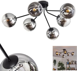 HOFSTEIN Deckenleuchte Gastor, Deckenlampe aus Metall/Glas in Schwarz/Chromfarben/Klar/Rauchfarben, Leuchte im modernen Design mit Schirmen aus Glas (Ø 15 cm),
