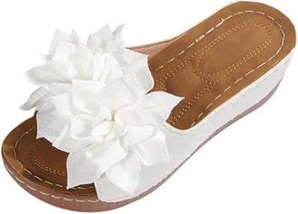 Generic Pantoufles compens&eacute;es d&eacute;contract&eacute;es &agrave; bout ouvert pour femme - &Eacute;l&eacute;gantes, confortables, respirantes, polyvalentes, larges, &agrave; enfiler - Pour la plage e