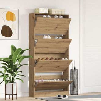 vidaXL Schuhschrank mit Speicher Eiche handwerklich 80 x 21 x 163.5 cm Vidaxl