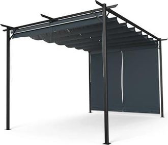 Blumfeldt Pergola 3x4 m, Pergola 4x3 avec Toit en Polyester Résistant & Stores Latéraux, Armature en Acier Thermolaqué, Montage Facile, Utilisable Toute lAnnée