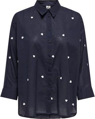 Only Onlnew Lina Grace Ls EMB Shirt Noos WVN, Bleu Nuit, S